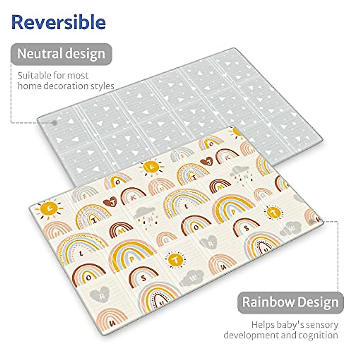 Baby Play Mat, Foldable Foam Play Mat for Floor,Waterproof Reversible Playmat for Babies and Toddlers, Infants, Kids, Edge Reinforcement Crawling Mat for Indoor Outdoor (79'' X 51'')