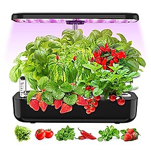 Hydroponics Growing System Indoor Garden Kit with Grow Lights for Home Inside Kitchen Plants Vegetables Flowers,WANCHI 12 Pods Indoor Gardening Smart Garden, Unique House Warming Gifts, Black