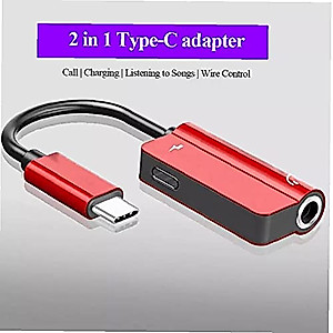 Liadance 2-in-1 Cable USB Type C to 3.5mm Audio Charger Adapter Aux Headphone Adapter Red,Adapter Cable