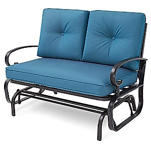 Incbruce Outdoor Rocking Chair with Cushion Glider Bench for 2 Person, Seating Loveseat Steel Frame for Porch, Patio, Garden (Peacock Blue)