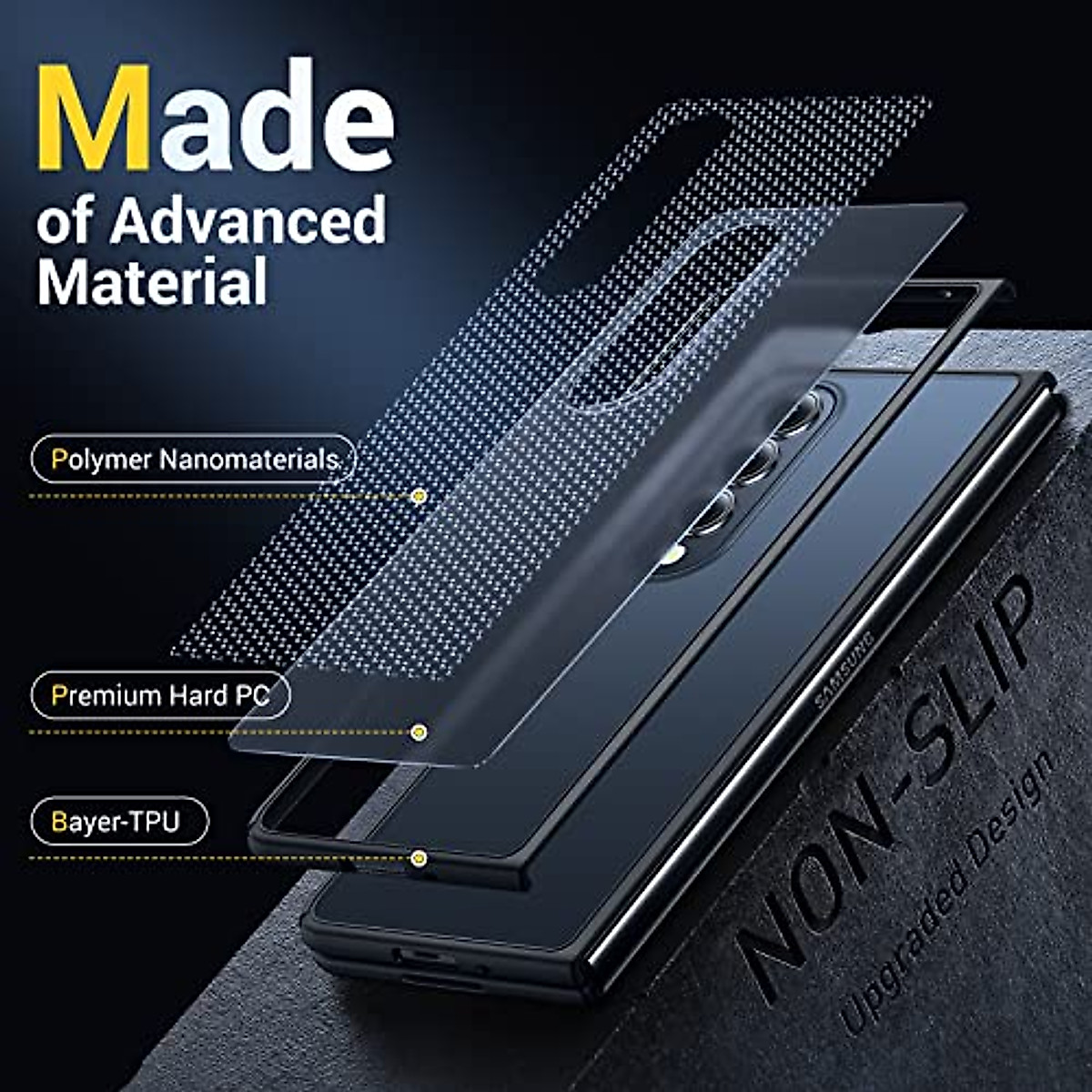 Humixx Translucent Matte for Samsung Galaxy Z Fold 4 Case, [Mil-Grade Protection] [Anti-Fingerprint] Silky Touch Hard PC Back & Non-Slip Soft TPU Edge, Airbag Shockproof for Z Fold 4, Black