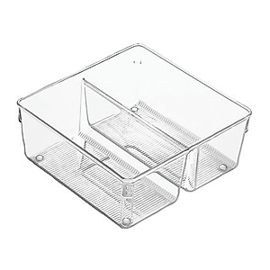 InterDesign Linus Twin Kitchen Drawer Organizer for Silverware, Spatulas, Gadgets - 8" x 8" x 3", Clear