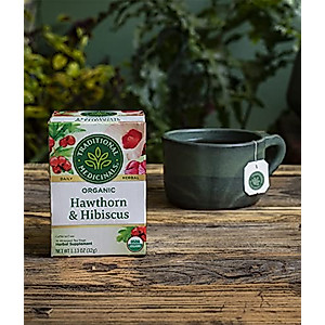 Traditional Medicinals Organic Hawthorn & Hibiscus Herbal Tea, Promotes Heart Health, (Pack of 4) - 64 Tea Bags Total