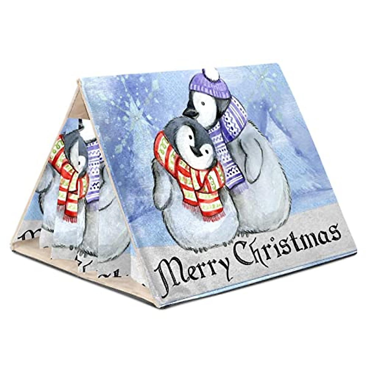 RATGDN Small Pet Hideout Merry Christmas Penguin Watercolor Hamster House Guinea Pig Playhouse for Dwarf Rabbits Hedgehogs Chinchillas