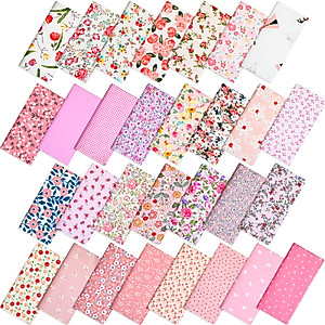 Tatuo 30 Pcs 10" Pink Theme Quilting Cotton Fabric Squares Floral Precut Fabric Square Sheets for Sewing Scrapbooking DIY Craft Patchwork