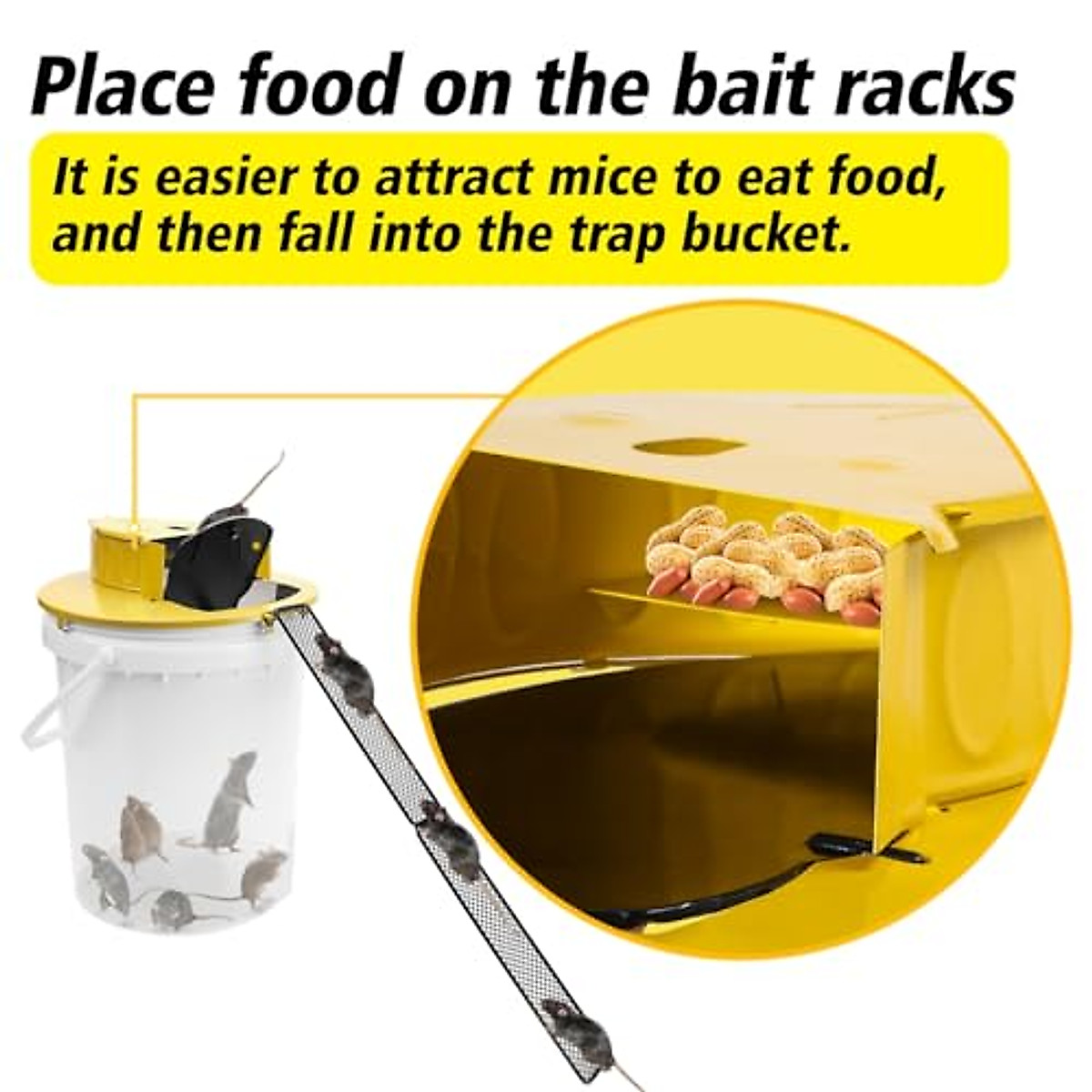 Bucket Lid Mouse Trap - Multi-Catch, Auto-Reset, Humane or Lethal Rat Trap - Metal Material - Bait Racks - Anti Escape - 5 Gallon Bucket Compatible