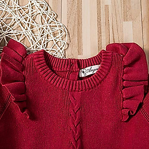 Toddler Baby Girls Knitted Long Sleeve Ruffles Sweater Dress Outfits Winter Warm Tops Clothes (Red, 4-5 Years)