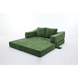 LUMISOL 70" Folding Pull Out Sofa Bed, Convertible Futon Sofa Bed with Removable Armrests & Side Pockets, Portable Foldable Floor Sleeper Sofa Couch with 2 Pillows for Living Room, Green