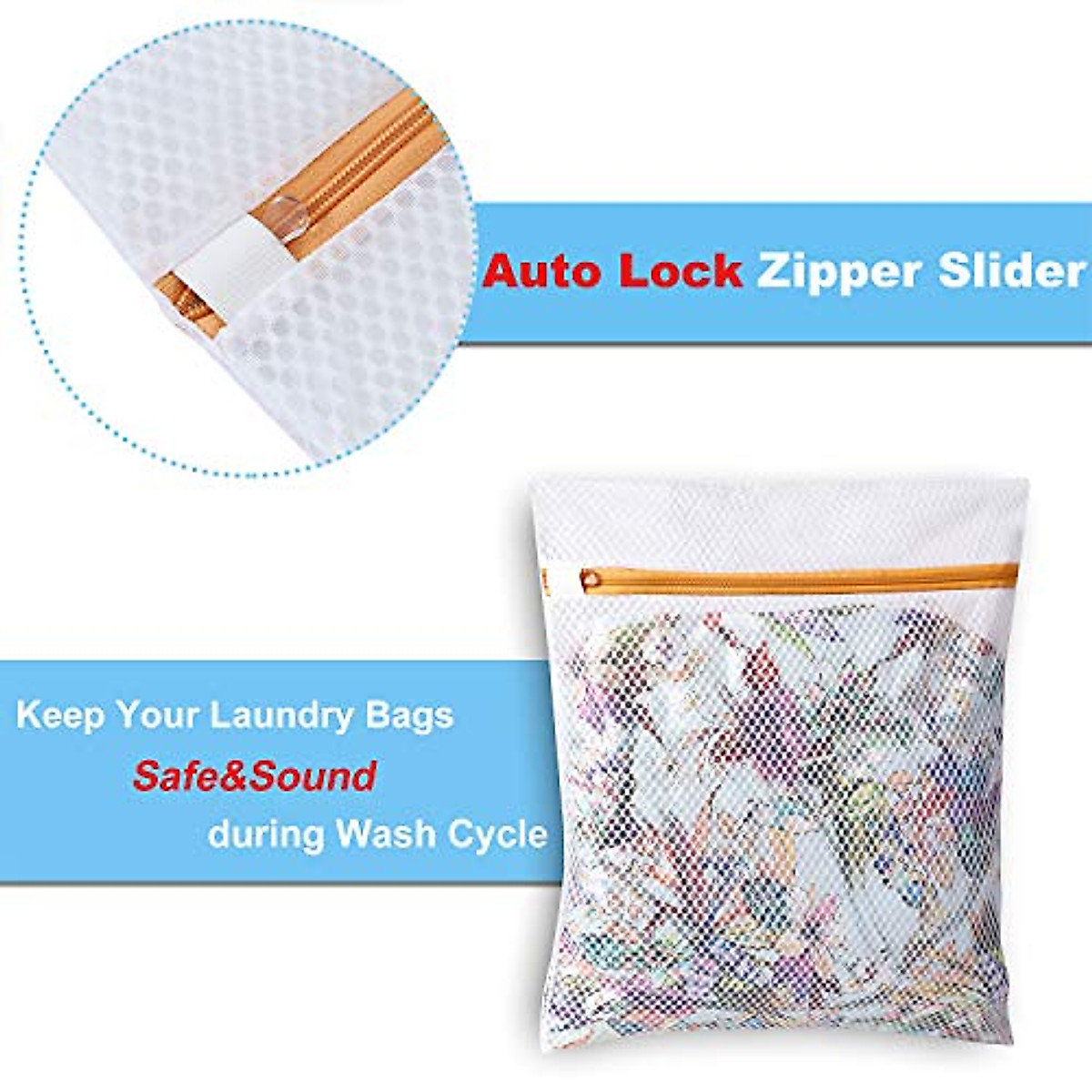 BAGAIL Set of 3 Honeycomb Mesh Laundry Bags for Blouse,Hosiery,Stocking,Underwear, Lingerie with Zipper Lock,Premium Laundry Bags for Travel Storage Organization(3 Set)