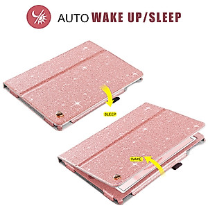 BENTOBEN for iPad Air 2 Case, iPad 6th Generation Case, iPad 5th Gen Case,Folio Folding Stand Auto Wake/Sleep with Pencil Holder Glitter PU Cover for iPad Air 2/Air 1, iPad 9.7 2018/2017,Rose Gold