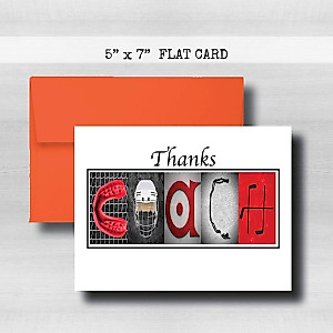 Personalized Hockey Red Coach Thank You Card, 5"x 7" FLAT CARD, Greeting Cards