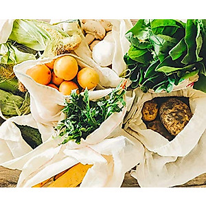 WHITEWRAP Reusable Produce Bags with Drawstrings | 9"x12" Medium |6-Pack |Eco Friendly Bags, Food Storage, Natural Cotton, Biodegradable Fabric Bags, Snack Bags, Cloth Bags, Gift Bag for Halloween