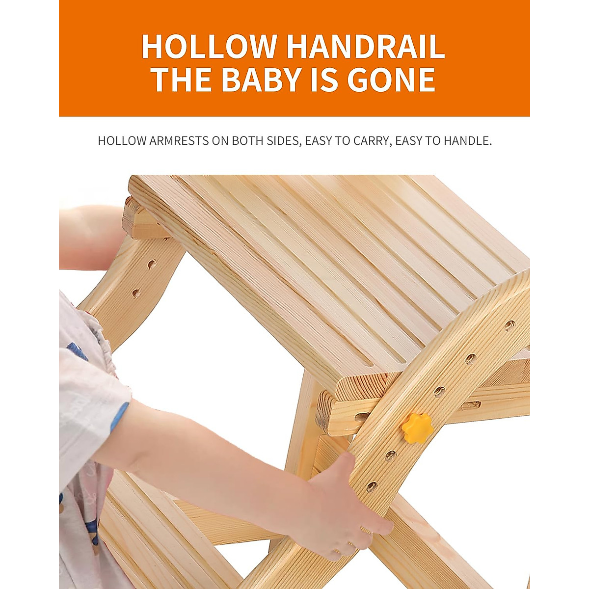 Wooden Step Stool for Kids, Kitchen Toddler Step Stool for Bathroom Sink and Toilet Stool for Kids Potty Training Anti-Slip Sturdy Height Lift Stool (Natural)