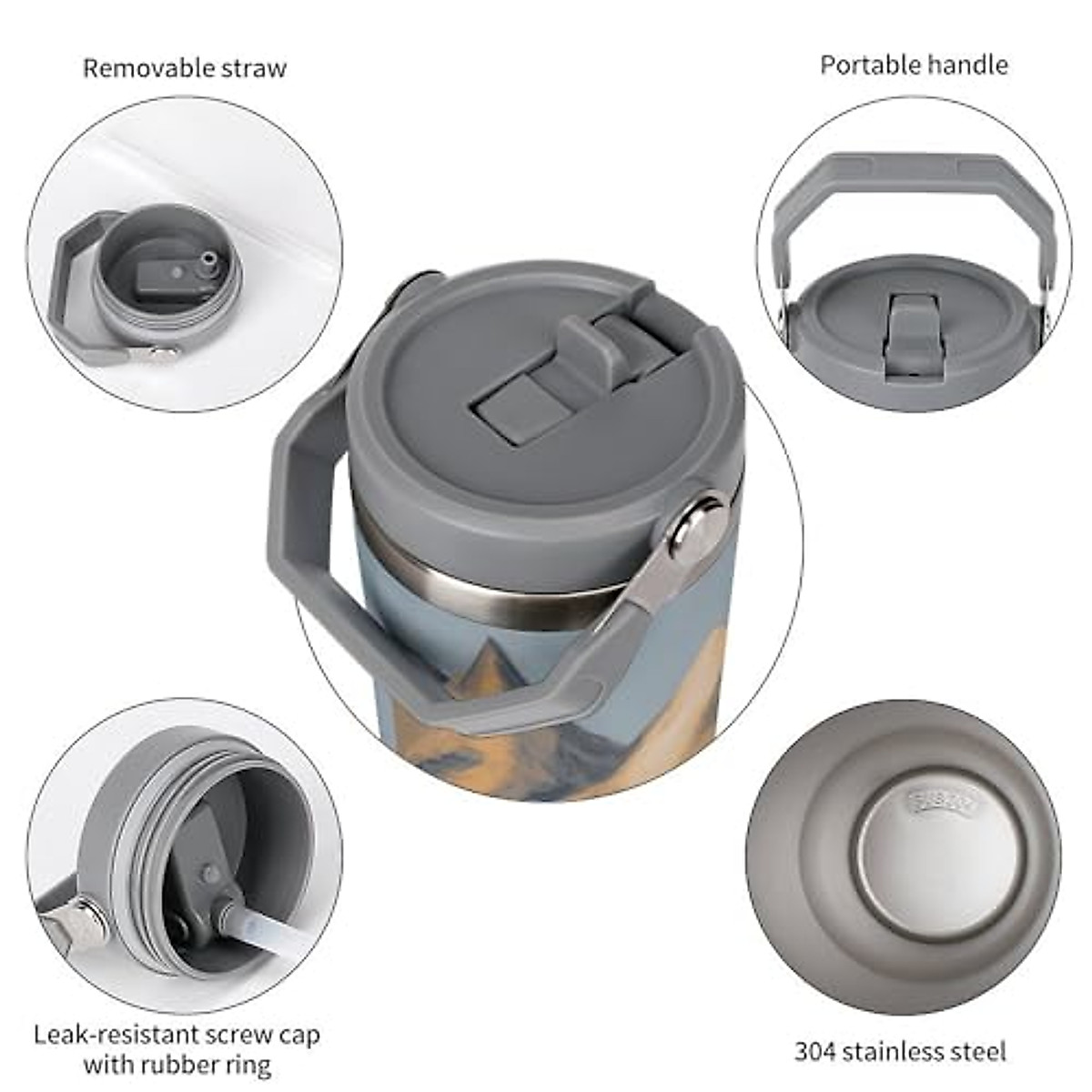 WITHSBKK 30oz Car Cup Black Arabian Horse Printed with Portable, Stainless Steel Travel Mug, Vacuum Insulated Tumbler And Straw, Leakproof for Car & Outdoor, UV Printed Design