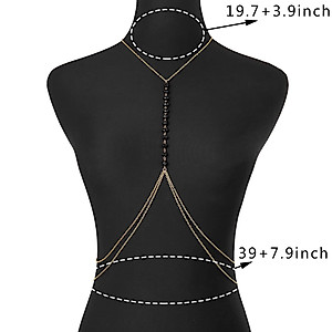 ELABEST Beads Gold Chest Chain Body Chains Sexy Bikini Beach Jewelry Accessories for Women and Girls (Black)