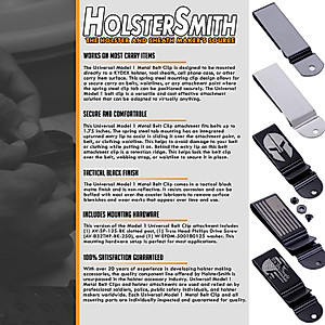 Universal Metal Belt Clip - (Black) - (w/Don't Tread On Me Engraving) - (w/Mounting Hardware) - (1 Pack) - Replacement Steel Clip for Holsters, Sheaths, Phone Cases