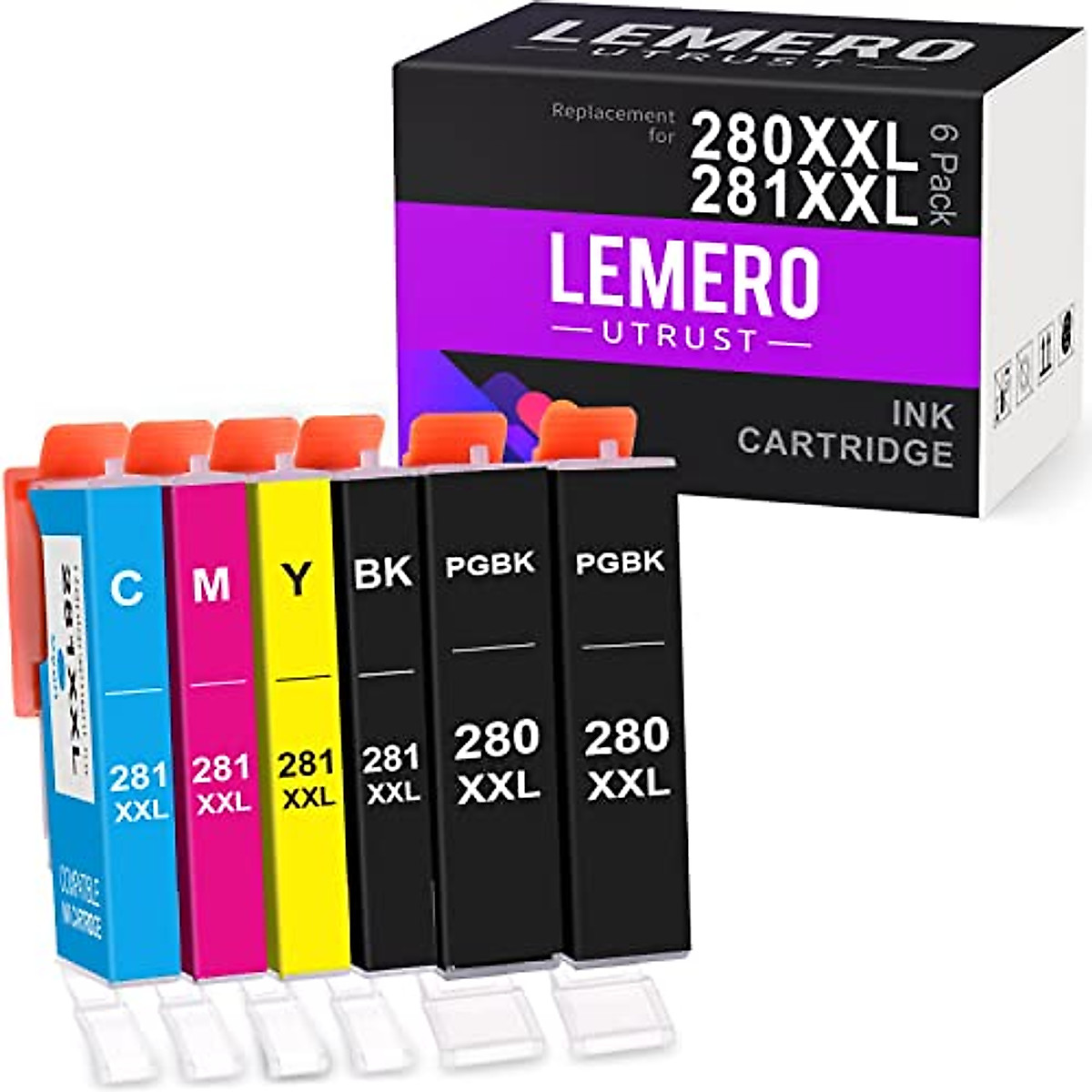 LemeroUtrust Compatible Ink Cartridge Replacement for Canon PGI-280XXL CLI-281XXL 280 XXL 281 XXL use with PIXMA TR7520 TR8520 TS6120 TS6220 TS8120 TS8220 TS9120 TS9520 TS9521C TS6320 (6-Pack)