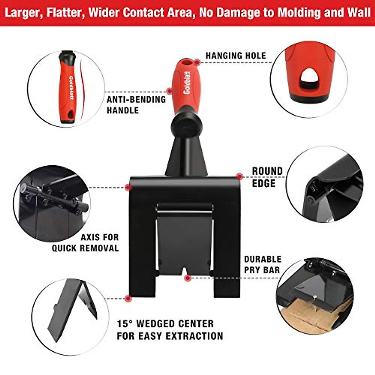 Goldblatt Trim Puller, Removal Multi-Tool & Heavy Duty Retractable Utility Knife & Claw Hammer with Hickory Handle for Baseboard, Molding, Siding and Flooring Removal, Remodeling