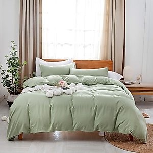 Uhsupris Green Duvet Covers Full/Queen Size 3 Pieces Green Bedding Set Queen with Zipper&Corner Ties(No Comforter)