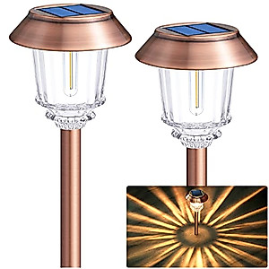 DenicMic Solar Garden Lights Outdoor Pathway Lights Glass Stainless Steel Waterproof Solar Powered Landscape Lights for Yard Patio Lawn Path Walkway, Super Bright 12-40 Lumens, 2 Pack