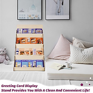 Retyion Wooden Display Stand for Greeting Cards, Birthday Cards, Coasters, Stickers, Photos - 4 Tier Portable Rack - Wood Color