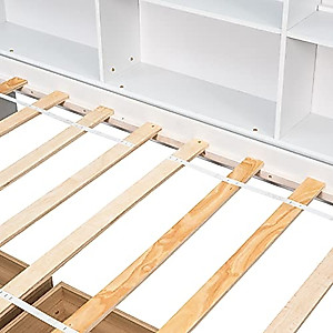 HomSof Twin Bed with Side Bookcase, Drawers,White