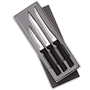 RADA Cooking Essentials Knife Starter Gift 3 Piece Black Handled Set With Knife Sharpener