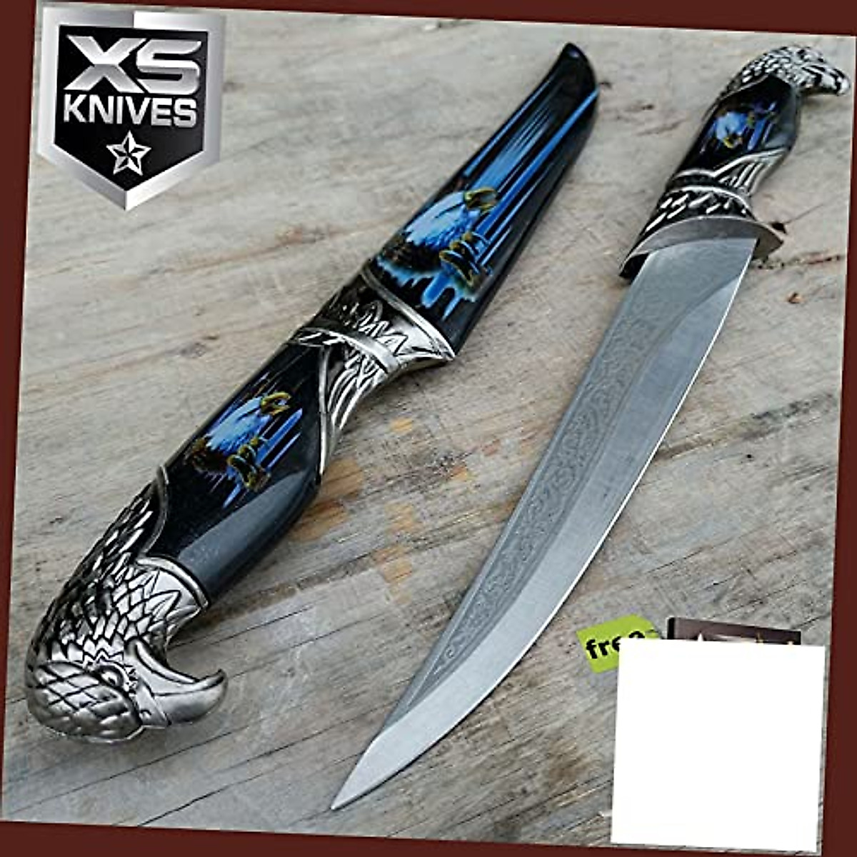 13" EAGLE HEAD DAGGER Collectors Hunting Carbon Steel Sharp Tactical Fixed Blade Knife W/DECORATIVE EAGLE PRINTED SHEATH