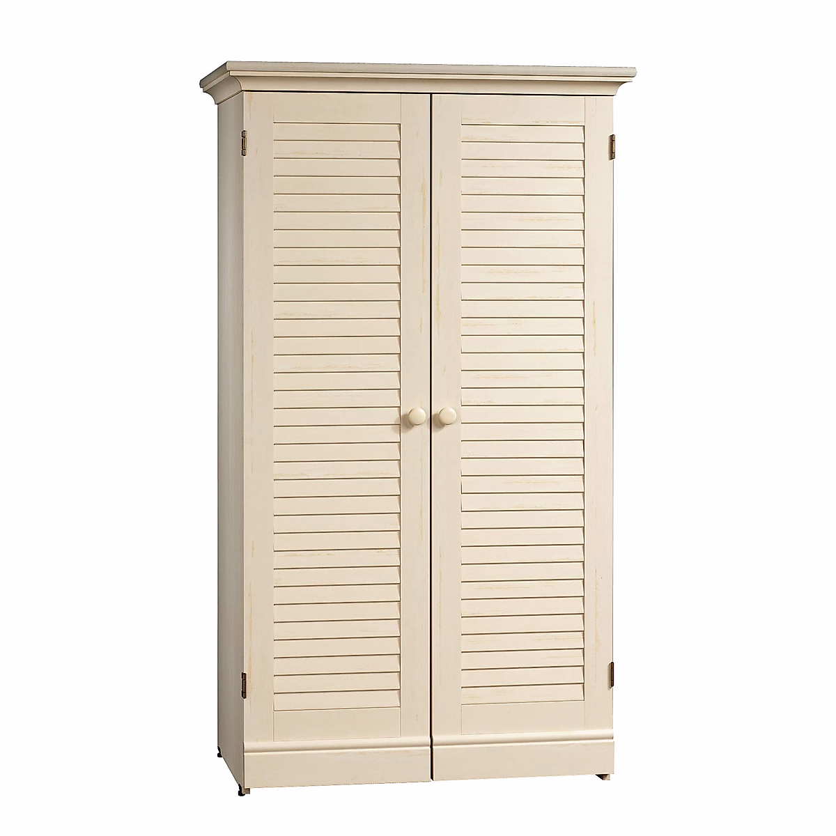 Sauder Harbor View Craft and Sewing Armoire with Table, Antiqued White finish