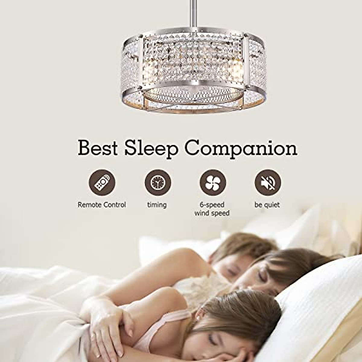 Flush Mount Caged Ceiling Fan with Lights Remote Control, Low Profile Ceiling Fan with Light Small Modern Bladeless Ceiling Fan with Reversible 6 Speeds Motor for Bedroom Dining Room (Brushed Nickel)