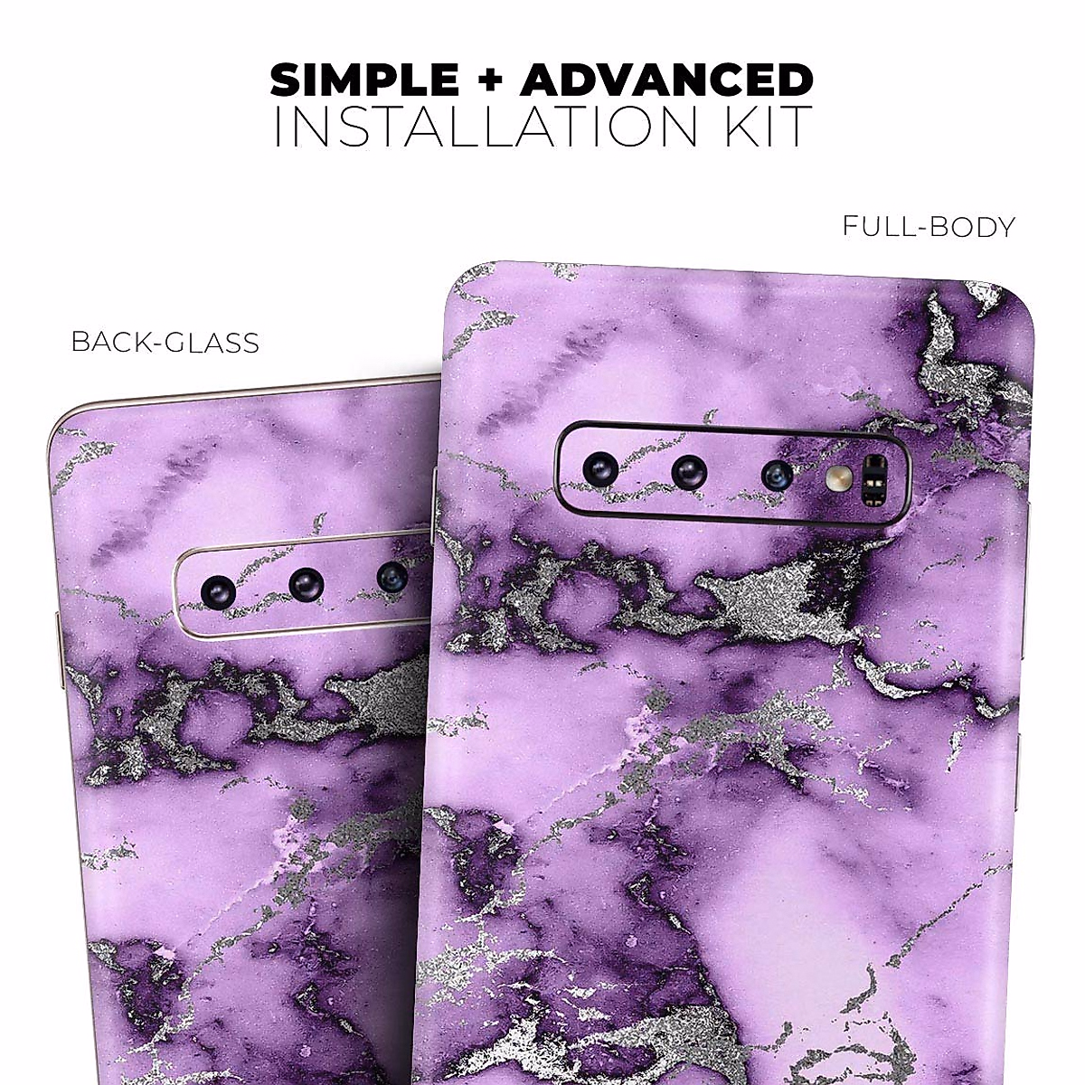 DesignSkinz Purple Marble & Digital Silver Foil V6 Protective Vinyl Decal Wrap Skin Cover Compatible with The Samsung Galaxy S20 (Screen Trim & Back Glass Skin)