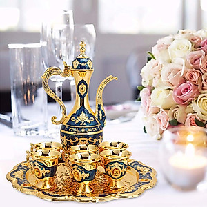 Vintage Turkish Coffee Pot Set, Turkish Teapot with Tray and 6 Tea Glasses, Turkish Coffee Cups Set Metal, Turkish Tea Glasses Set Coffee Pot Moroccan for Home Tea Party