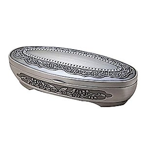 GaRcan Trinket Display Storage Personalized Jewelry Storage Zinc Alloy European Creative Retro Oval Jewelry Box Texture for Girls Ladies Women (Color : Silver, Size : 13.8X6X3.