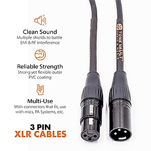 Tone Vault Audio & Media XLR Cables 25ft (1Pack), XLR Male to Female Mic Cable, 3 Pin Spiral Copper Duel 100% Shielded Microphone Cable with Oxygen Free Copper (OFC) Mic Cord for Amplifiers & Speakers
