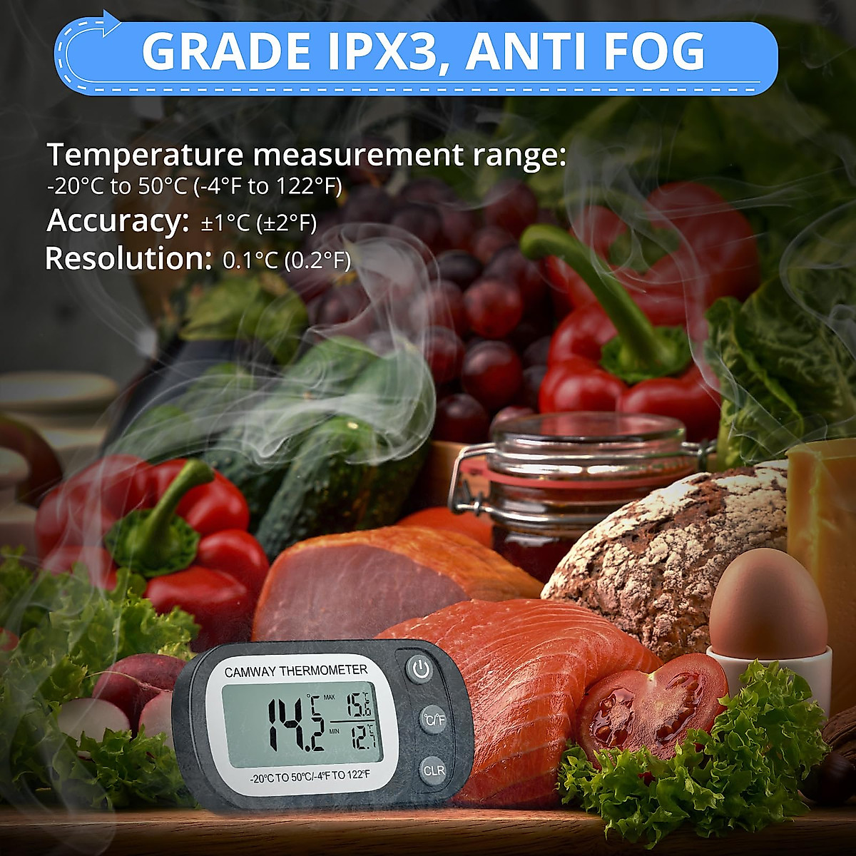 CAMWAY Refrigerator Fridge Thermometer Waterproof Digital Freezer Room Thermometer(-4°F to 122°F) Max/Min Record Function Large LCD Display Fridge and Freezer Thermometers(Black-4Pack)