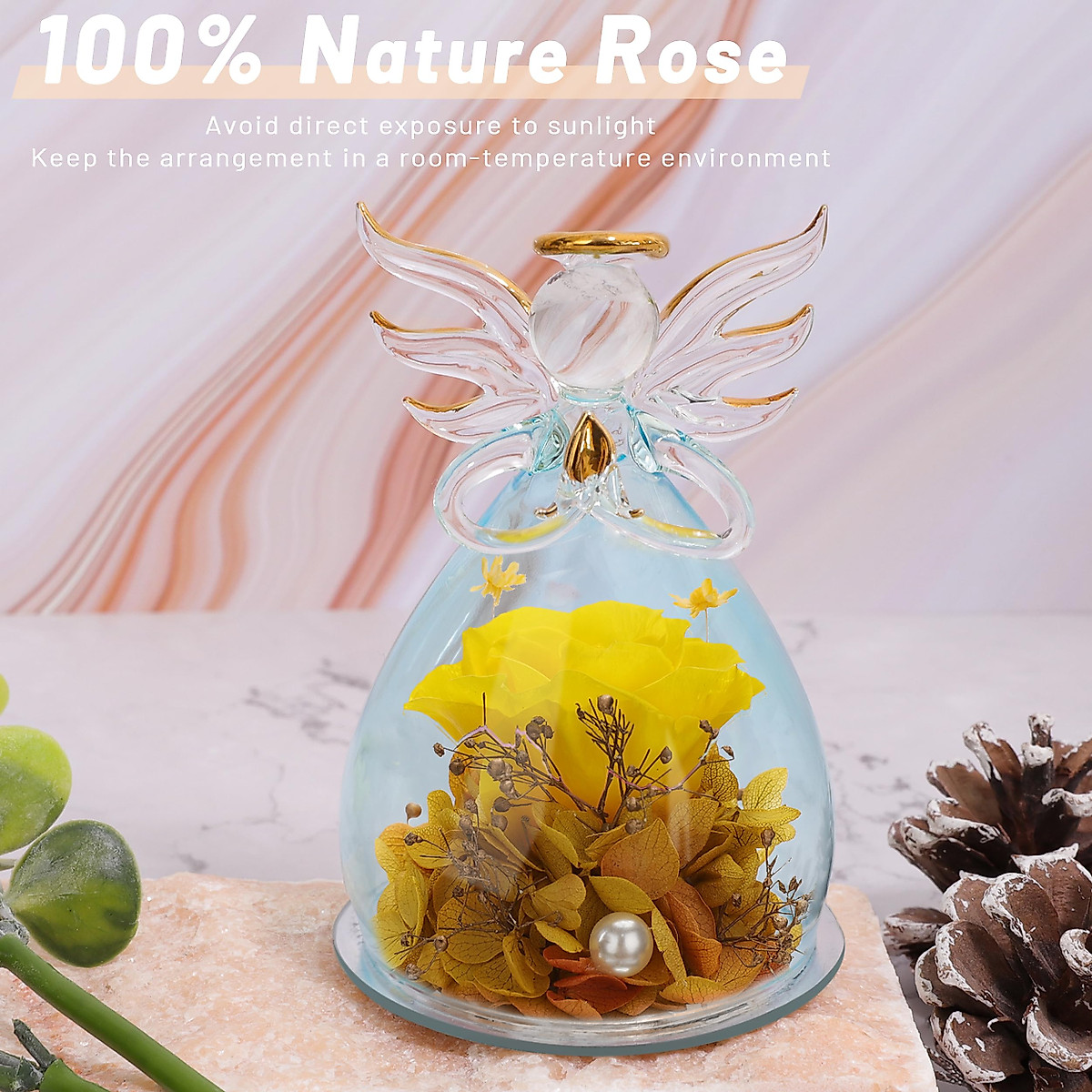 ANLUNOB Romantic Gifts for Grandmother from Granddaughter Angels Décor Mothers Day Preserved Real Flowers Christian Gifts Memorial Gifts Mother in Law