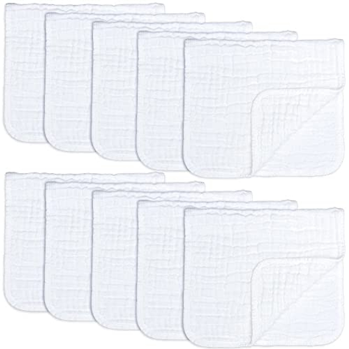 Comfy Cubs Muslin Burp Cloths Large 100% Cotton Hand Washcloths for Babies, Baby Essentials 6 Layers Extra Absorbent and Soft Boys & Girls Baby Rags for Newborn Registry (White, 10-Pack, 20" X10")