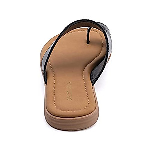 CentroPoint Women's Bunion Sandals Orthopedic Toe Ring Slides Flip Flops Fashion Slip On Flat Shoes(Black PU, Numeric_8)