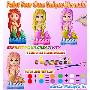 Yileqi Paint Your Own Mermaid Painting Kit, Mermaid Toys Paint Mermaid Crafts and Arts Set for Girls Ages 4 5 6 7 8 9 10 Years Old, Non Ceramic & Non Fragile, Kids Piggy Banks Birthday Gift