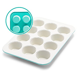GreenLife Bakeware Healthy Ceramic Nonstick, 12 Cup Muffin and Cupcake Baking Pan, PFAS-Free, Turquoise