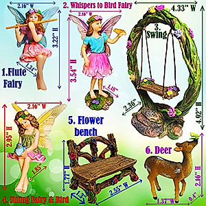Mood Lab Fairy Garden Kit - Swing Set of 6 pcs Miniature Figurines & Accessories - Hand Painted for Outdoor or House Decor