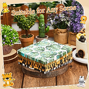 100 PIECES Jungle Safari Animal Print Party Disposable Napkins Animal Print Paper Napkins Safari Napkins Jungle Safari Themed Party Napkins for Baby Shower Party Birthday Party, 5 Styles