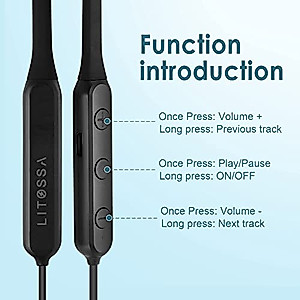 LITOSSA Neckband Bluetooth Headphones, Bluetooth 5.0 Earbuds Sports Earphones, HiFi Stereo Deep Bass Magnetic ON/Off Headsets, with Soft Silicone Coating & Built-in Mic, 16 Hours Playtime for Gym