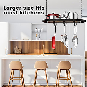 LiebeRen Pot Rack Hanging, Pot Hanger for Kitchen Ceiling, Hanging Pot Rack Ceiling Mount（33"x 16.5"x 1.2"inches, Ceiling Pot Rack with 12 Hooks, Pot and Pan Hanger Made of Wood and Iron.(Black)