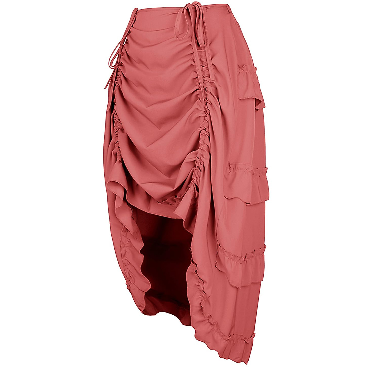 Zhitunemi Women's Steampunk Skirt Ruffle High Low Outfits Gothic Plus Size Pirate Dressing Brick red M/L