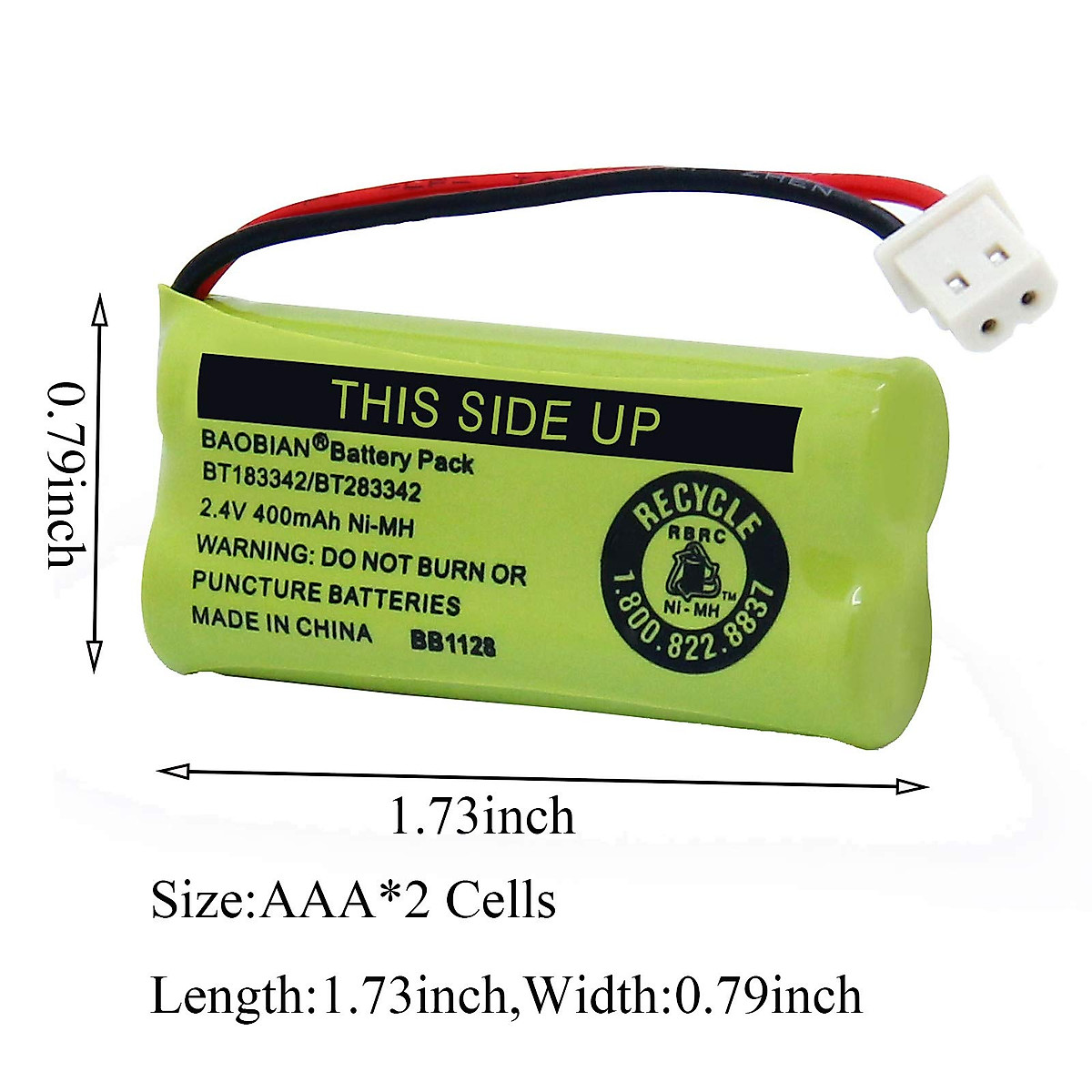 BAOBIAN BT183342/BT283342 2.4V 400mAh Ni-MH BT166342/BT266342 BT162342/BT262342 Rechargeable Cordless Phone Battery CS6709 CS6609 CS6509 CS6409 EL52100 EL50003 (2 Pack)