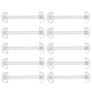 Oasis Plus 10pcs 14G Clear Flexible Tounge Retainer Nipple Ring Barbell 6mm Half Ball Body Piercing