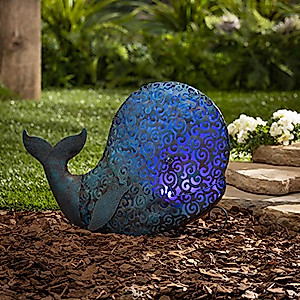 Garden Meadow 12.2 in H Blue Solar Lighted Metal Whale