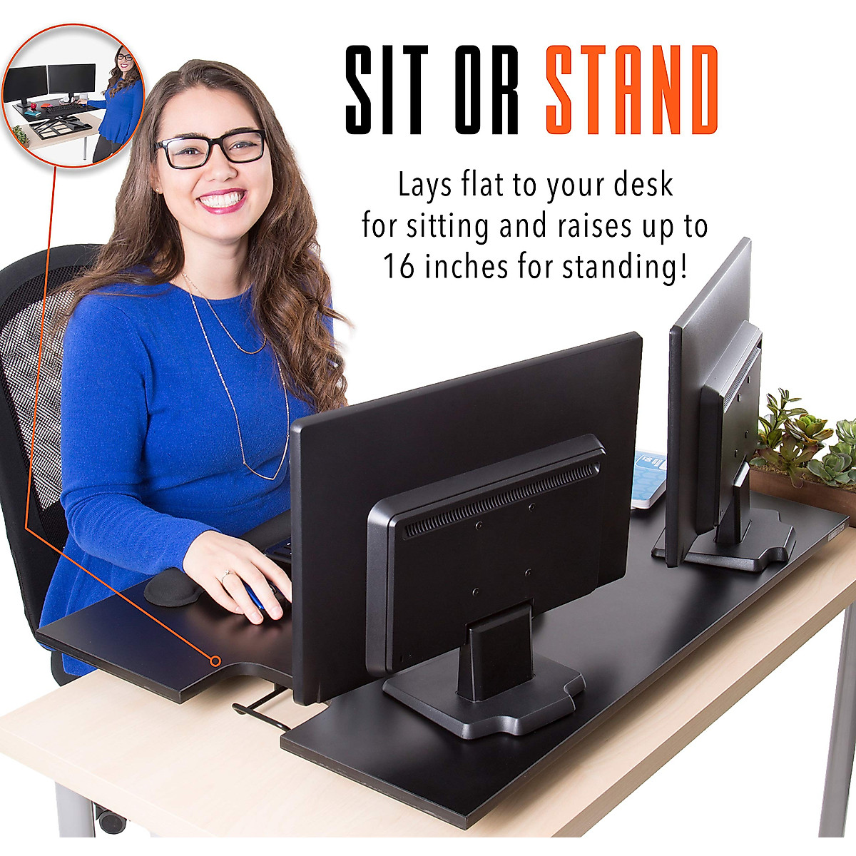 Stand Steady X-Elite Pro XL, Ergonomic Adjustable Height Standing Desk Converter, Extra Large Sit to Stand Laptop Desk Riser, Easily Fits 2 Computer Monitors (Black, 36 x 16)
