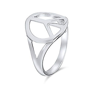 Bling Jewelry Open Symbol World Peace Sign Ring For Teen For Women .925 Sterling Silver Spilt Shank Band